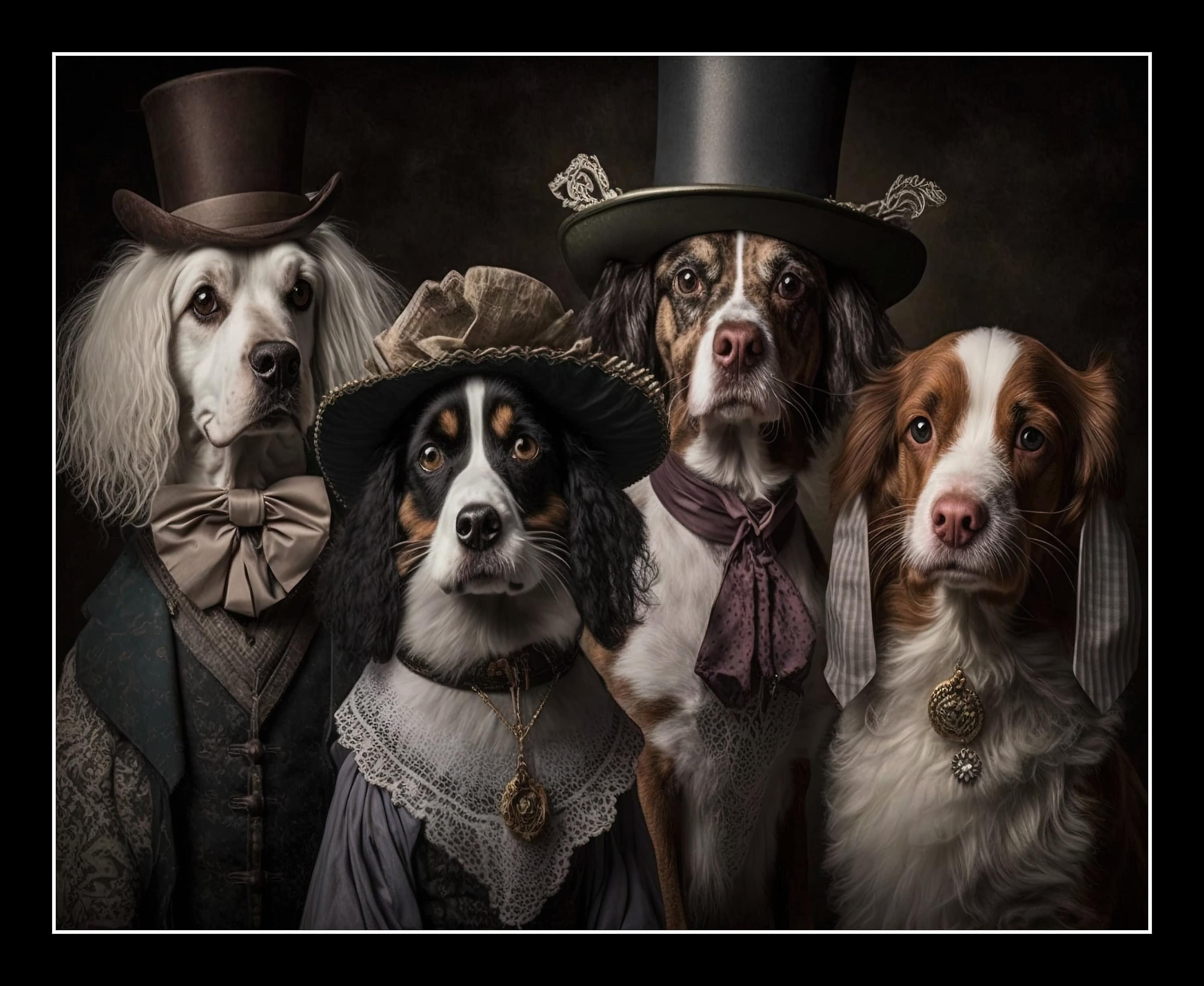 Victorian Dog Family, Art Print, Wall Hanging, Animal Poster Picture ...