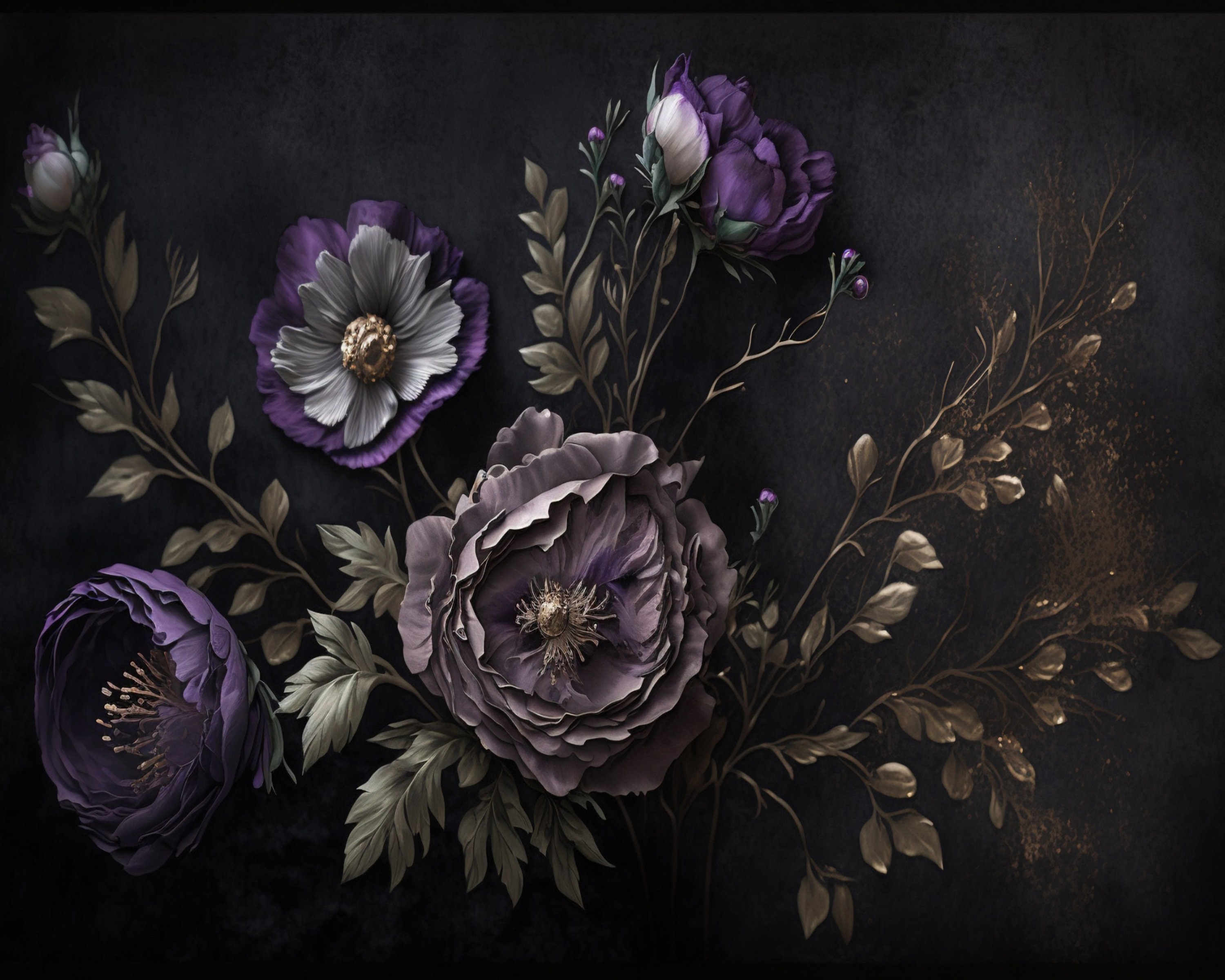Dark Purple Flowers, Floral Academia, Art Print, Wall Hanging, Poster ...