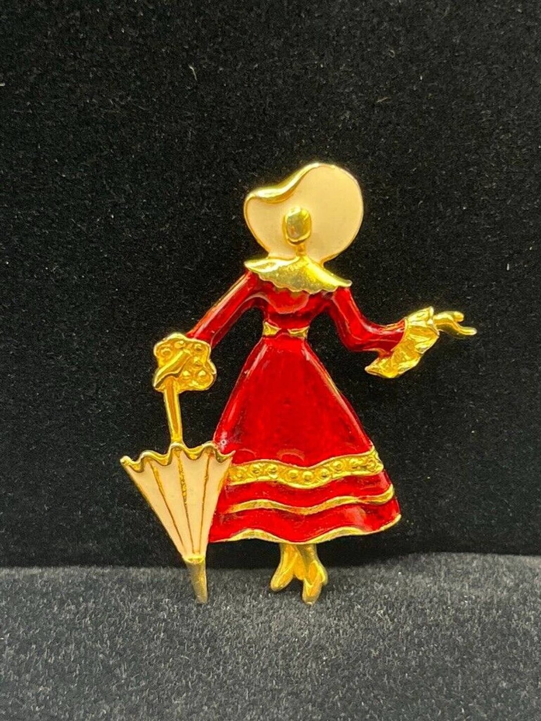 Lady With Red Dress, Hat and Umbrella, Pin - Etsy