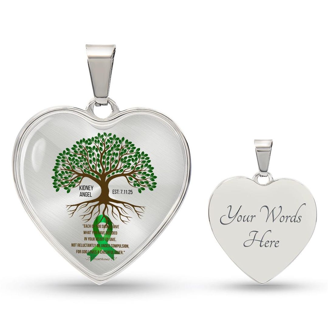 Kidney Donor Angel Custom Necklace: Engraved Tree of Life Heart Pendant ...