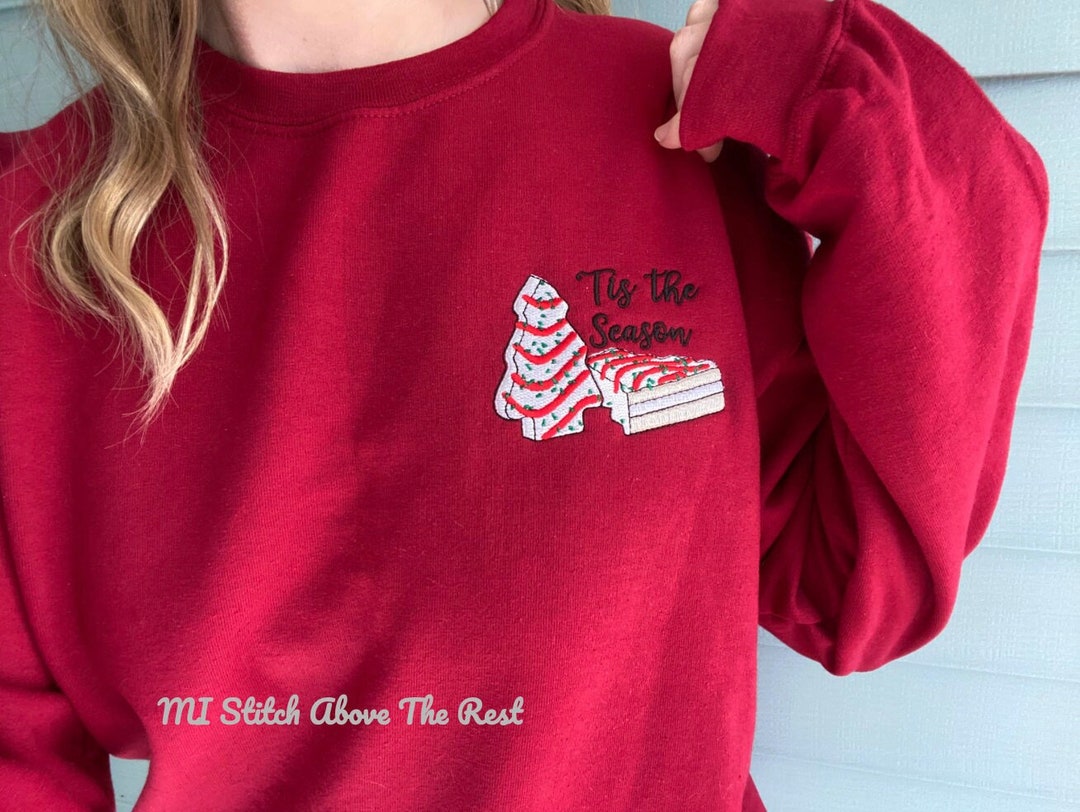 Embroidered Christmas Tree Cake Sweatshirt: Tis the Season Crewneck - Etsy
