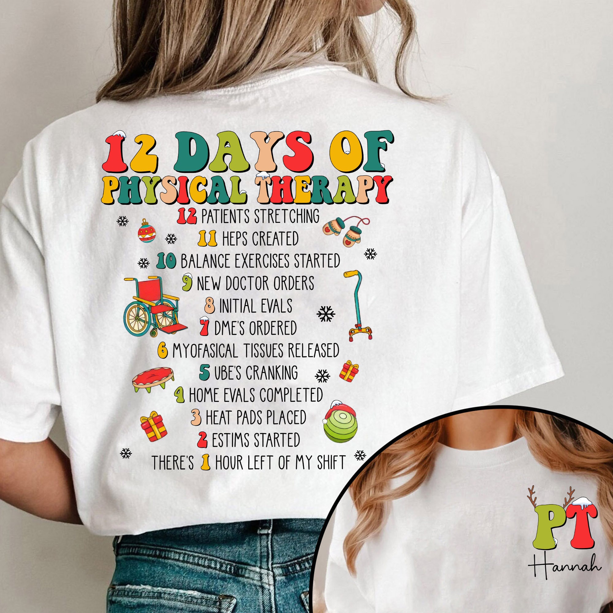 12 Days of Physical Therapy Christmas Shirt, Custom Name PT Christmas ...