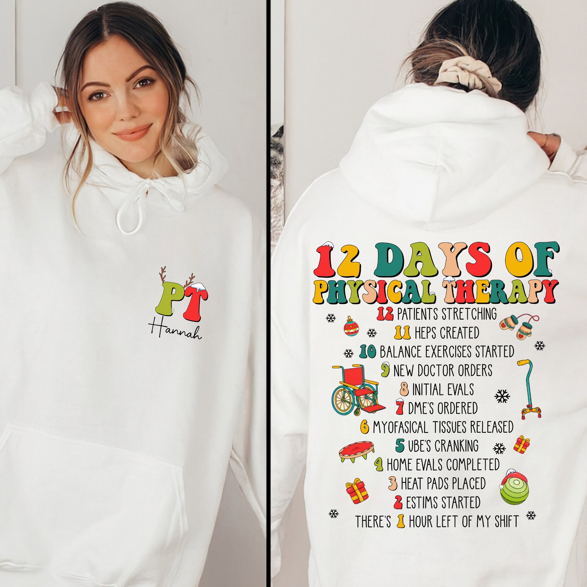 12 Days of Physical Therapy Christmas Shirt, Custom Name PT Christmas ...