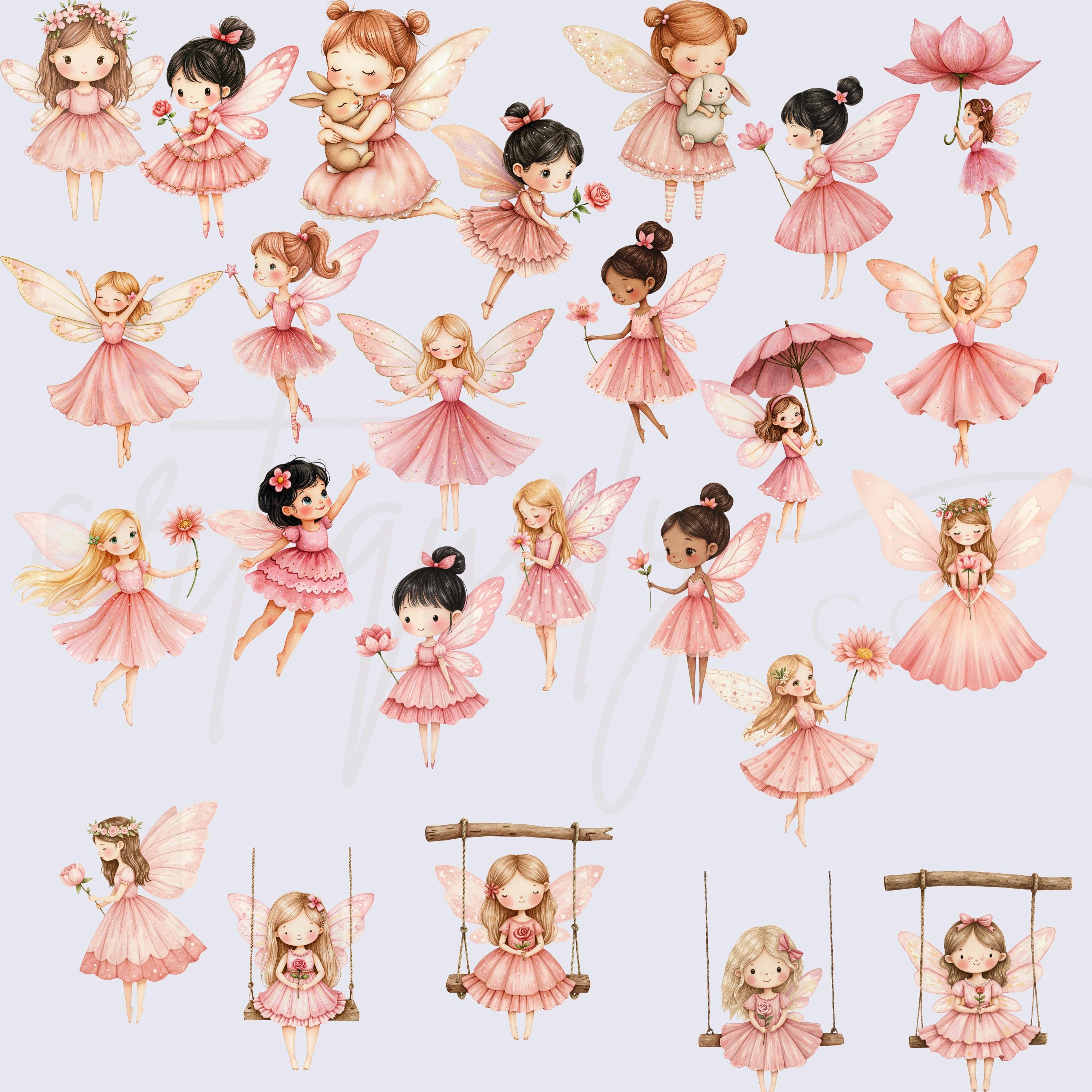 Watercolor Fairy Clipart Bundle | Pink Magical Garden Fairies PNG ...