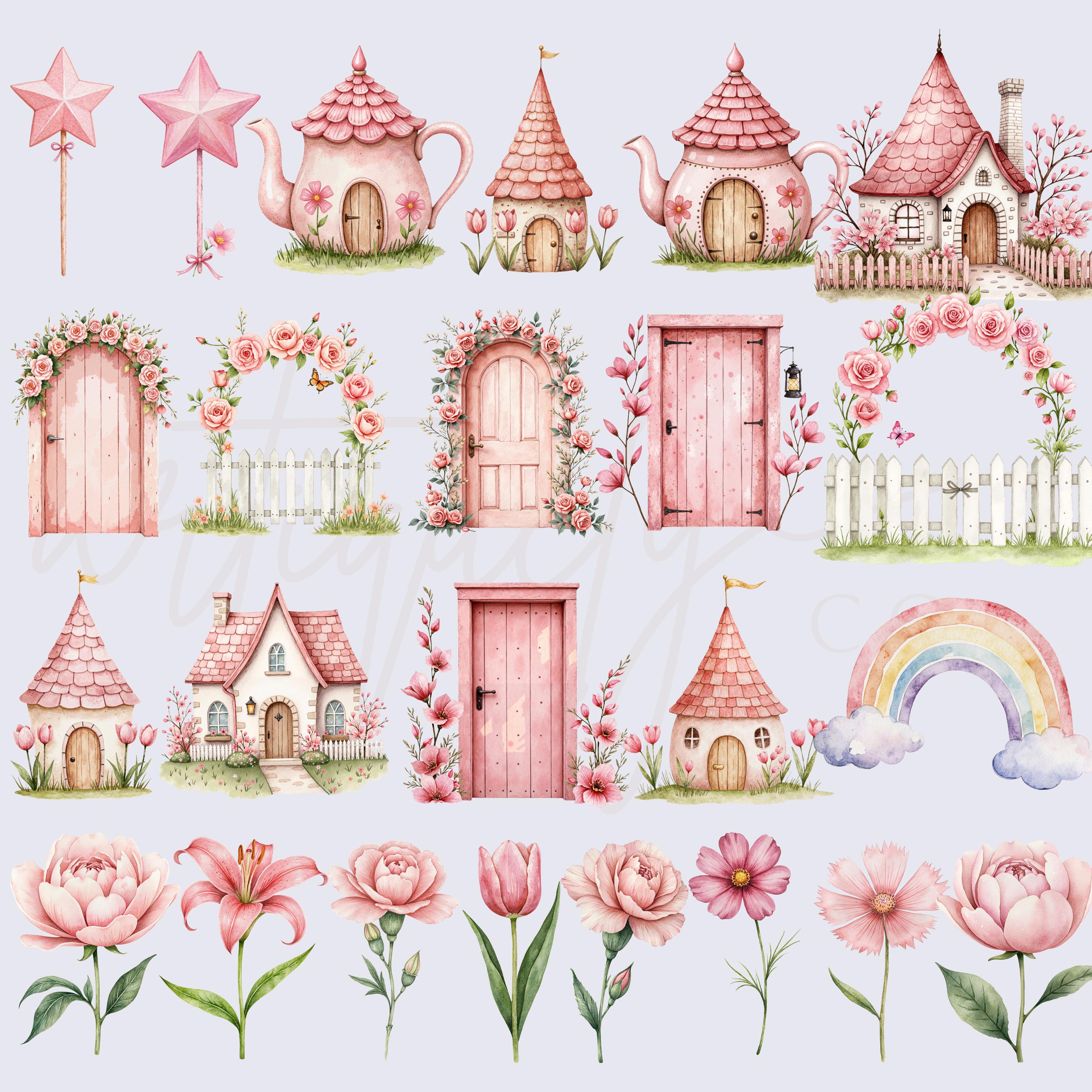 Watercolor Fairy Clipart Bundle | Pink Magical Garden Fairies PNG ...