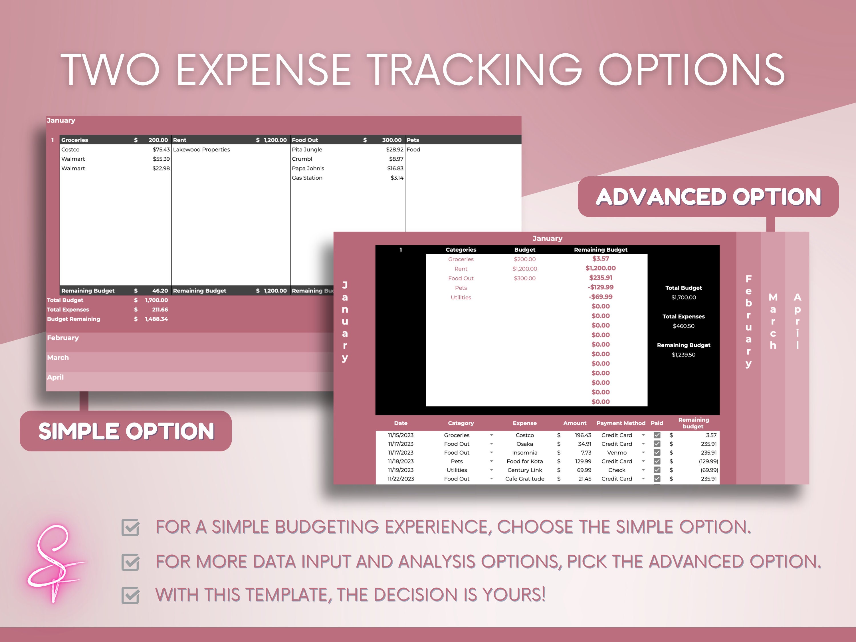 Simple Monthly Budget and Expense Tracking Spreadsheet [dusty Rose] - Etsy
