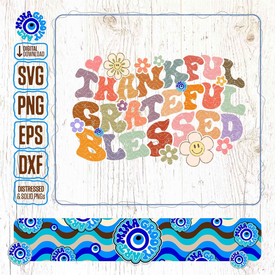 Thankful Grateful Blessed Fall PNG SVG Retro Thanksgiving - Etsy