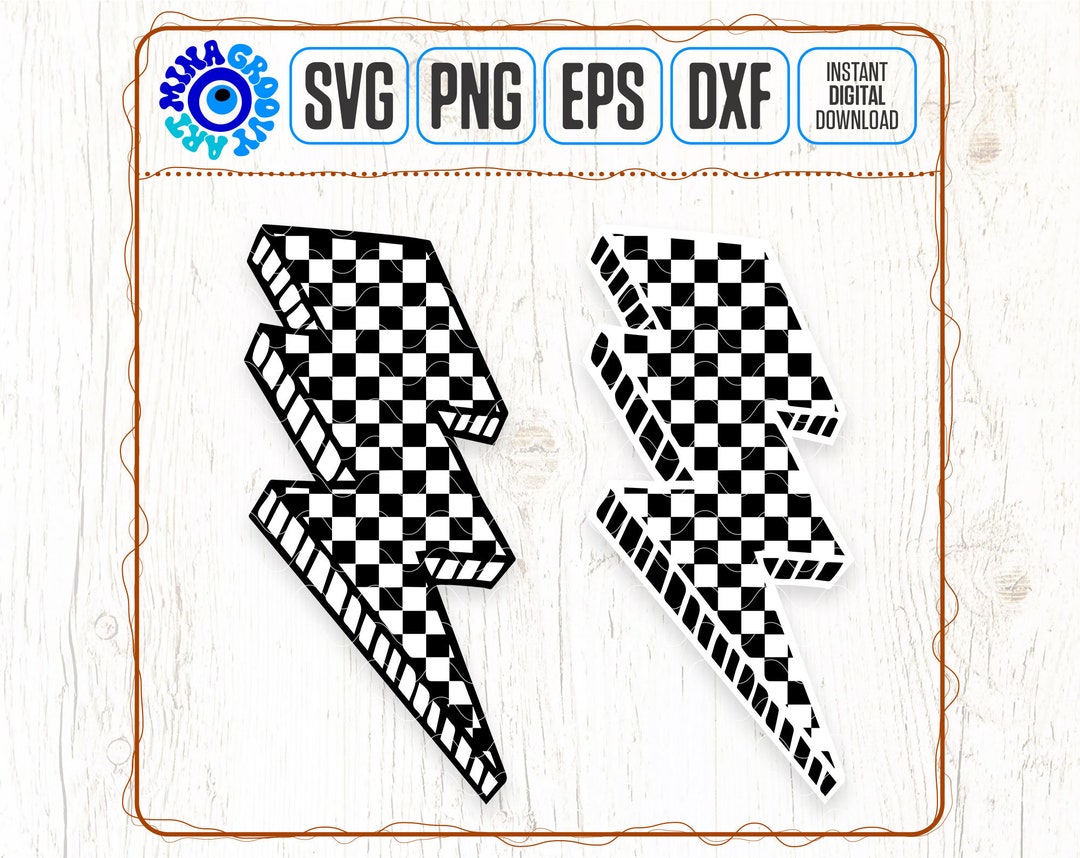 Checkered Lightning Bolt Svg, Checker Thunder Svg, Checkerboard ...