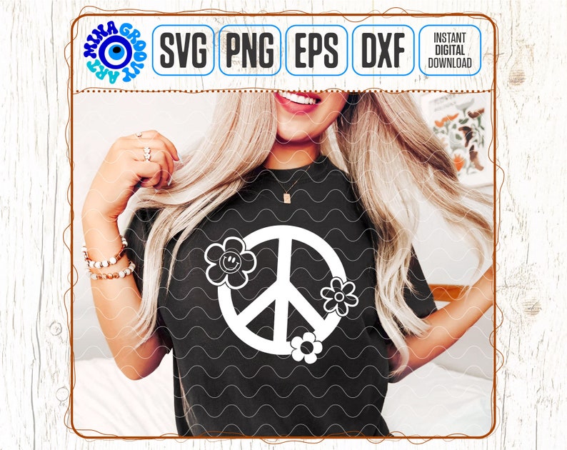 Floral Peace Sign SVG PNG Dxf, Hippie SVG, Peace Sign With Flowers Svg ...