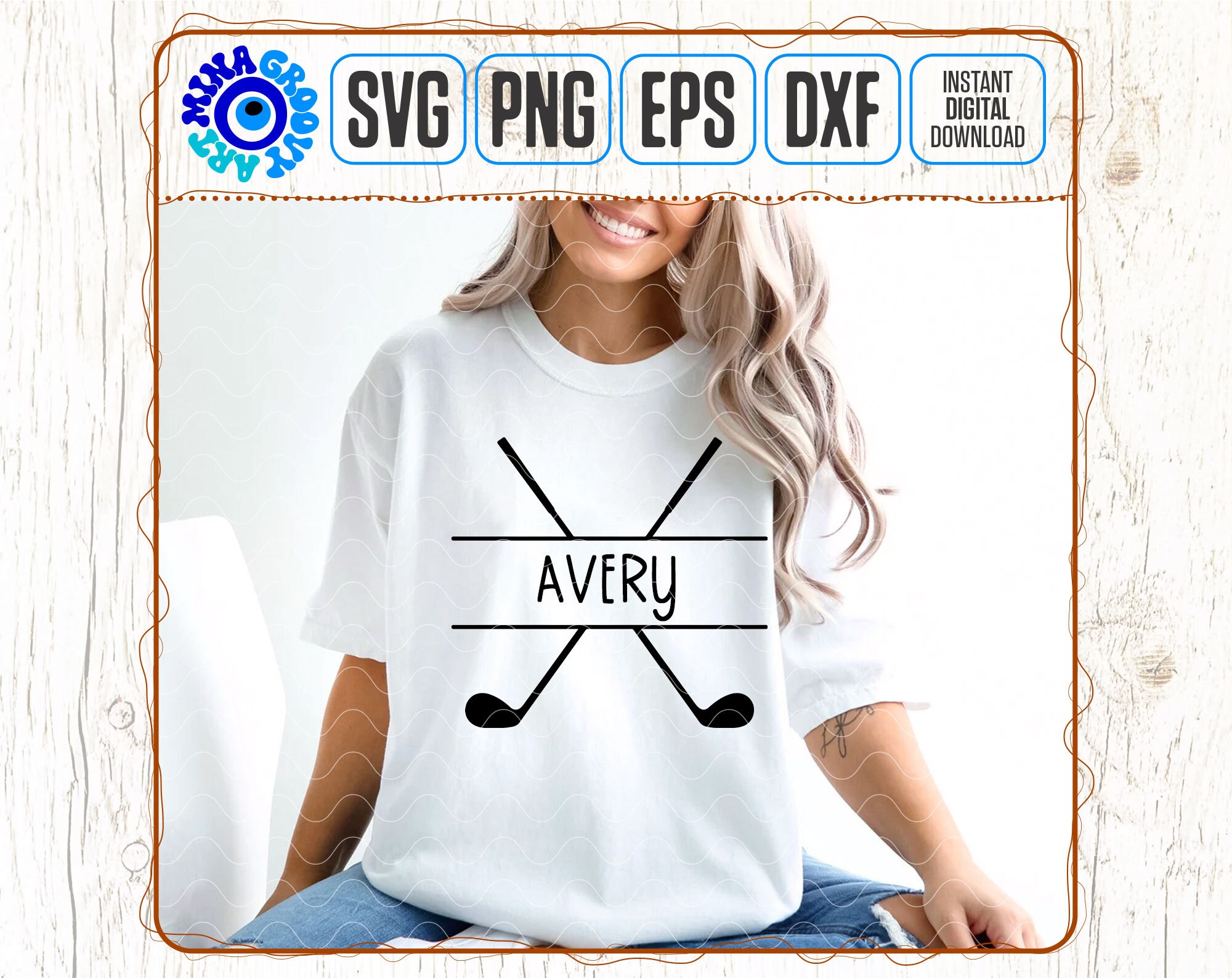 Crossed Golf Clubs SVG PNG DXF Eps, Split Name Frame Svg, Golfer Svg ...