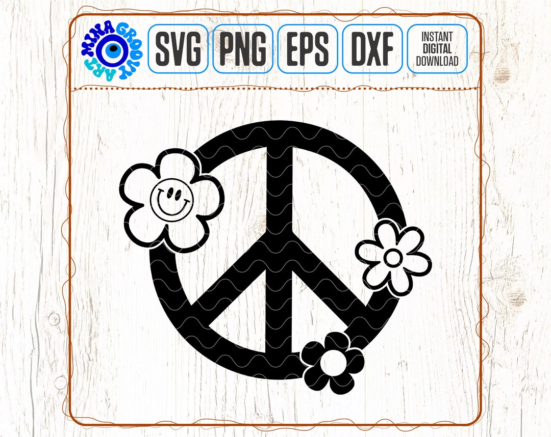Floral Peace Sign SVG PNG Dxf, Hippie SVG, Peace Sign With Flowers Svg ...