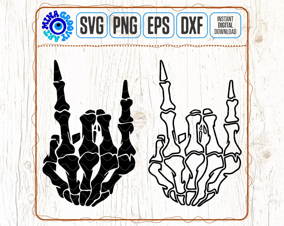 Skeleton Rock Horns Svg Png, Outlined Rock Hand Sign Svg, Rock and Roll ...