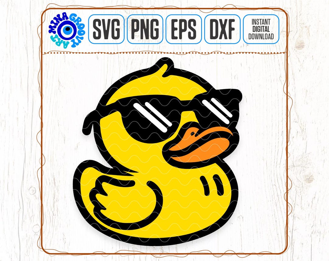 Cool Duckling SVG PNG DXF, Rubber Duck Clipart, Duck With Sunglasses ...