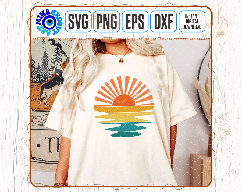 Retro Sunset Rays SVG PNG DXF, Wavy Water Svg, Ocean Waves Svg, Sun ...