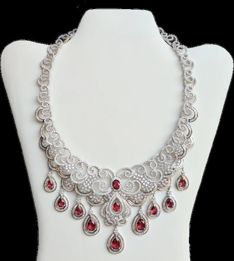 Ruby Red, American, Indian, Bridal Jewelry. Cubic Zirconia Diamond ...