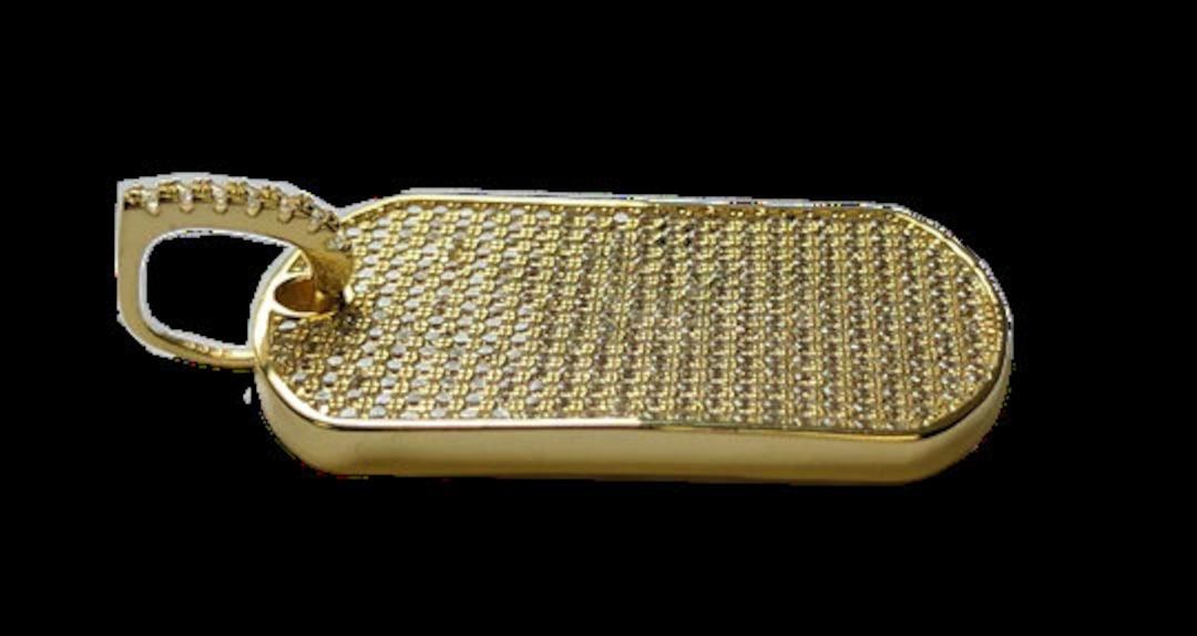 925 Sterling Silver 18K Gold Plated Dog Tag Pendant With Cubic Zirconia ...