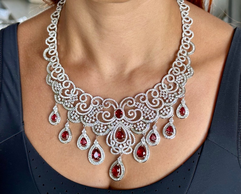 Ruby Red, American, Indian, Bridal Jewelry. Cubic Zirconia Diamond ...
