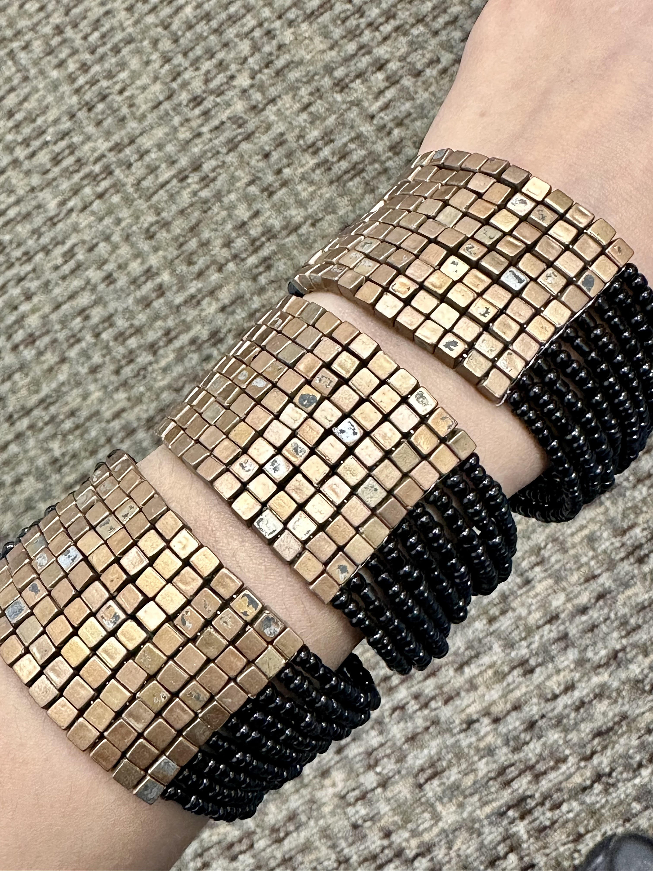 Beaded Black and Dark Gold Cuff Bracelet - Etsy