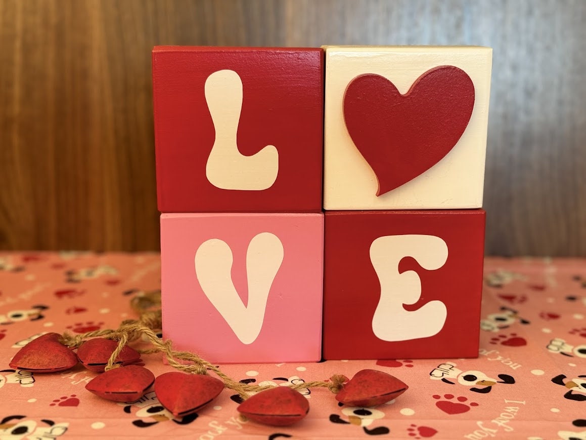 Love Blocks for Valentines Day Decor, Valentine Shelf Sitter Decor ...
