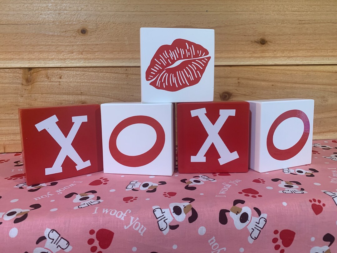 XOXO Blocks for Valentines Day Decor, Romantic Wood Signs, Valentines ...