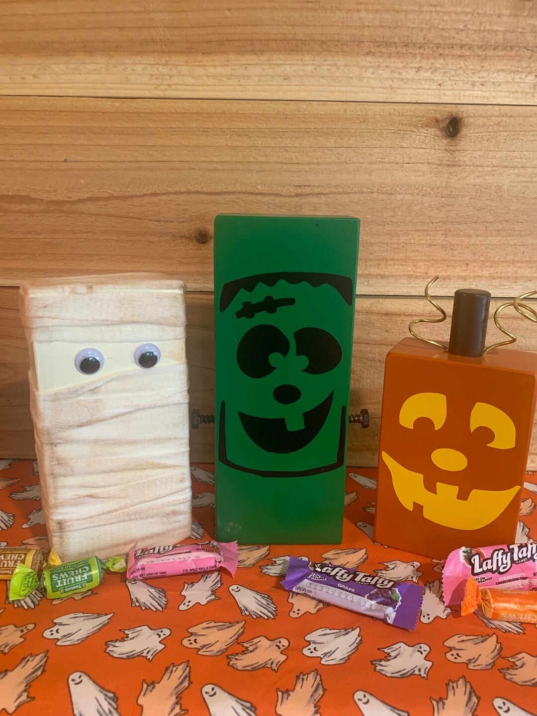 Halloween Wood Block Set: Frankenstein, Mummy, Pumpkin Shelf Decor - Etsy