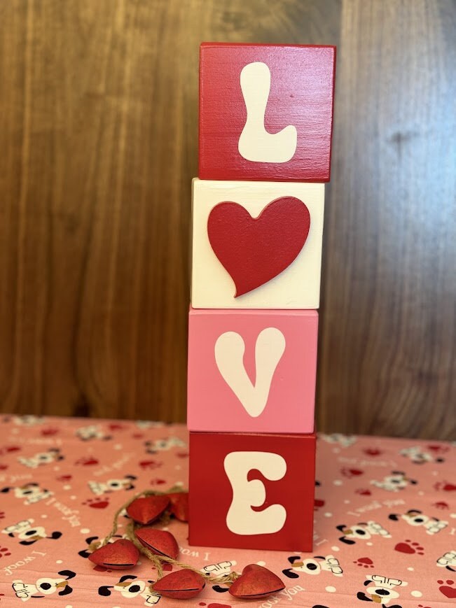 Love Blocks for Valentines Day Decor, Valentine Shelf Sitter Decor ...