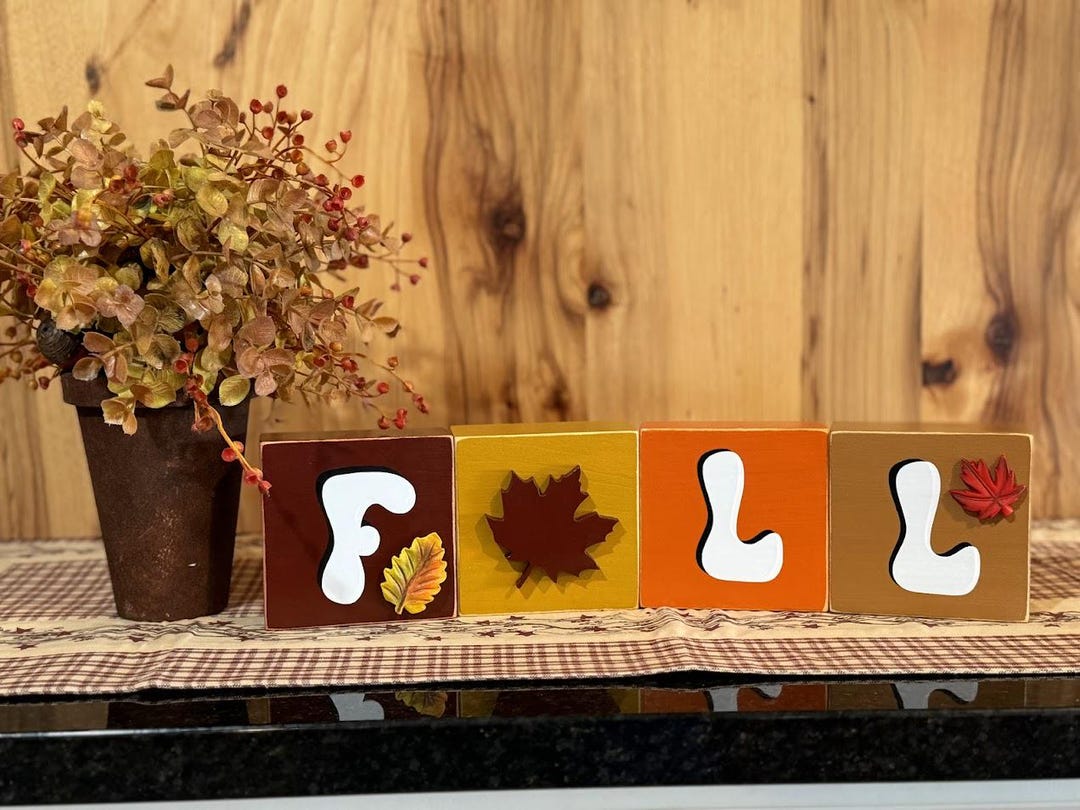 Hand Painted Fall Wooden Block Set: Autumn Decor - Etsy
