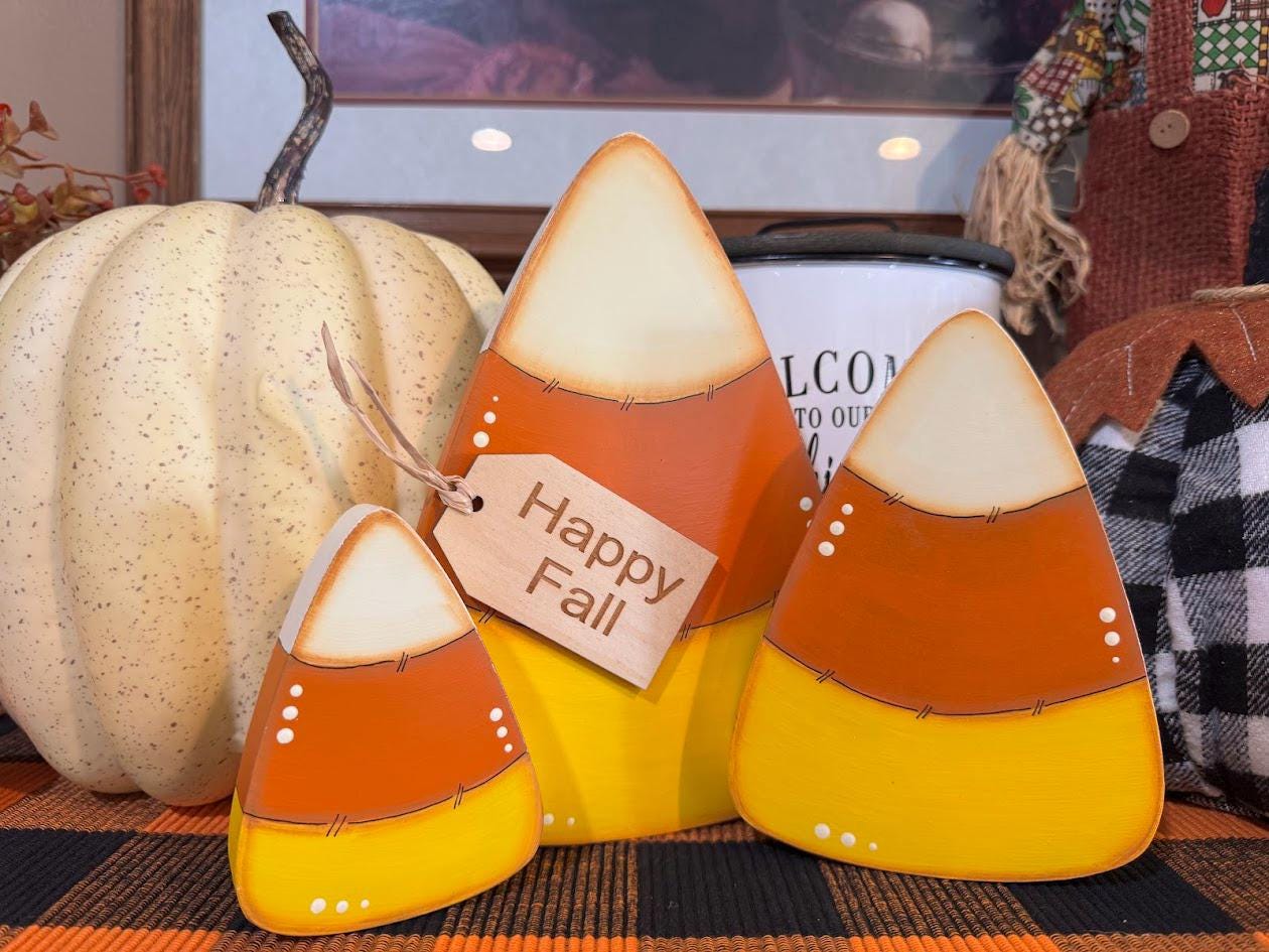 Hand Painted Wooden Candy Corn Set: Halloween Tiered Tray Decor - Etsy