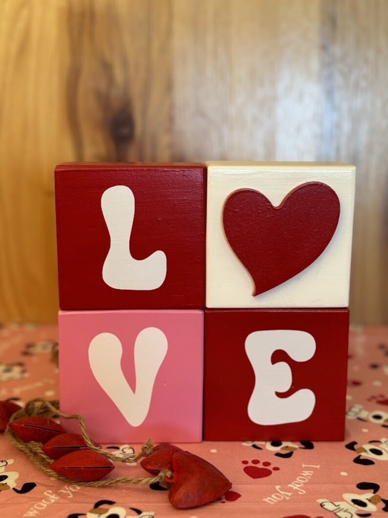 Love Blocks for Valentines Day Decor, Valentine Shelf Sitter Decor ...