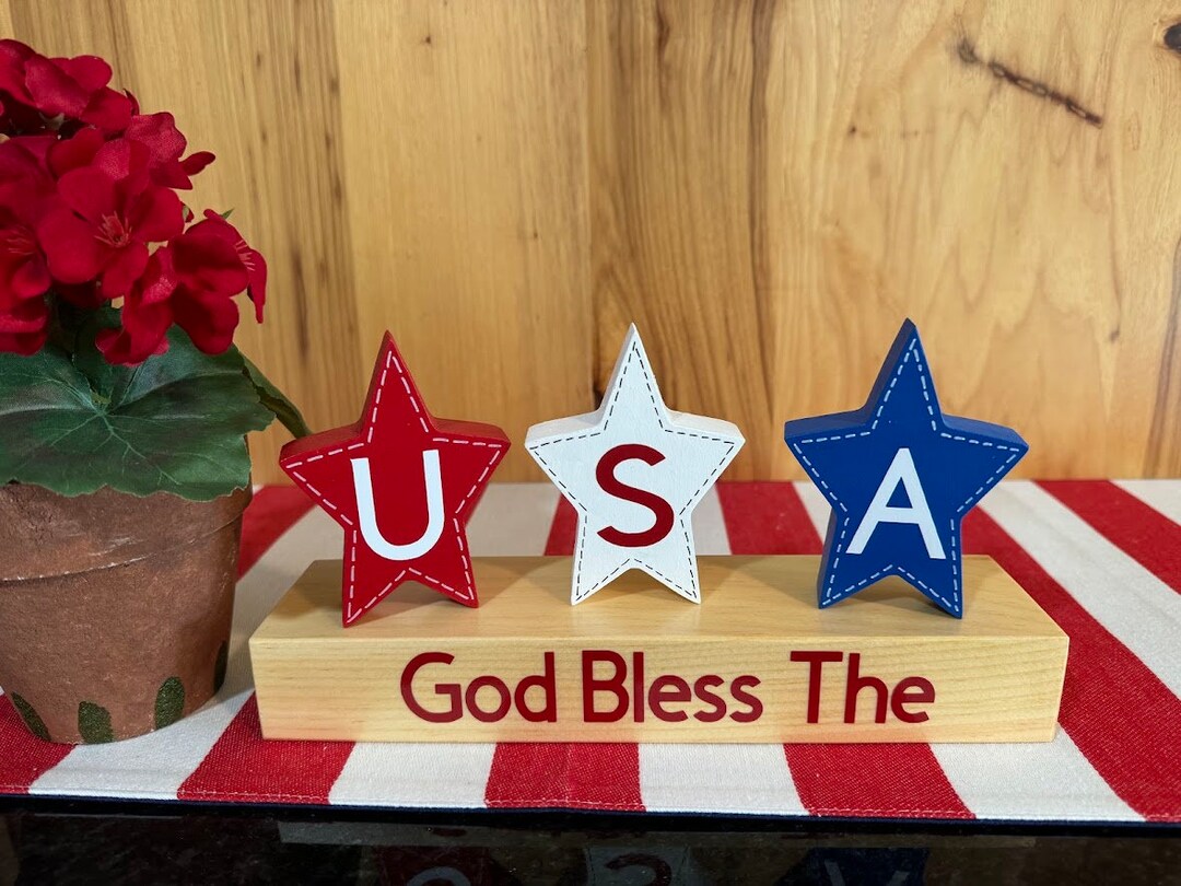 4th of July Wood Block Set: Patriotic USA Decor - Etsy