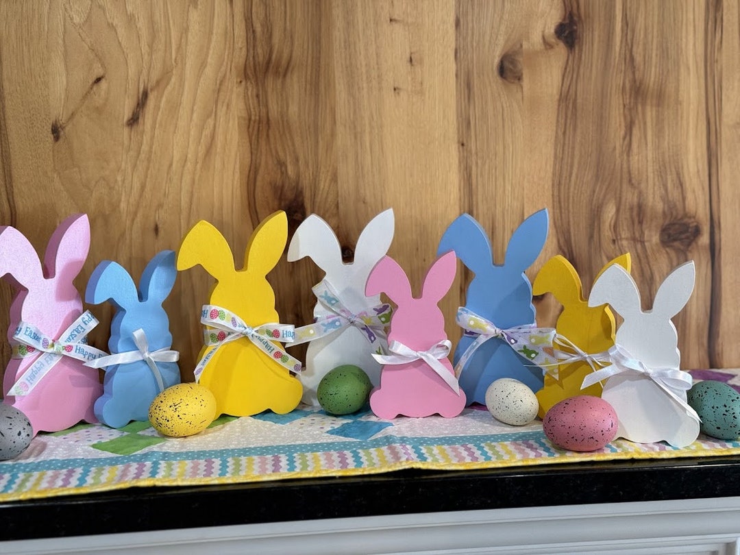 Spring Wooden Bunny Easter Decor, Painted Wooden Bunnies, Painted ...