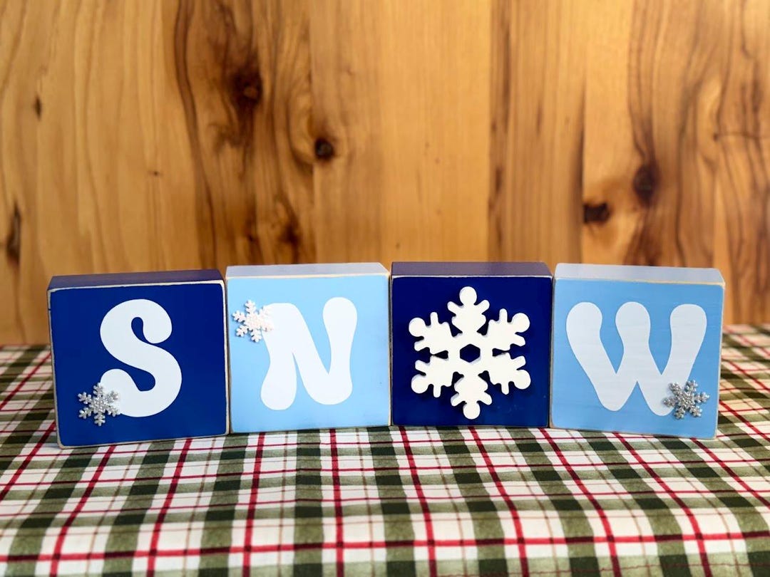 Snow Wooden Blocks, Snow Wood Decor, Winter Decor Set, Christmas Wood ...