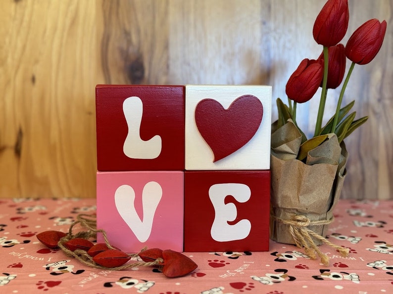 Love Blocks for Valentines Day Decor, Valentine Shelf Sitter Decor ...