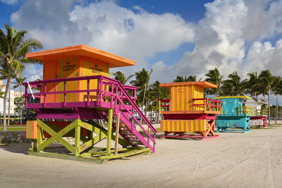 Colorful Lifeguard Towers at the Beach Miami, Florida, Summer, Palm ...