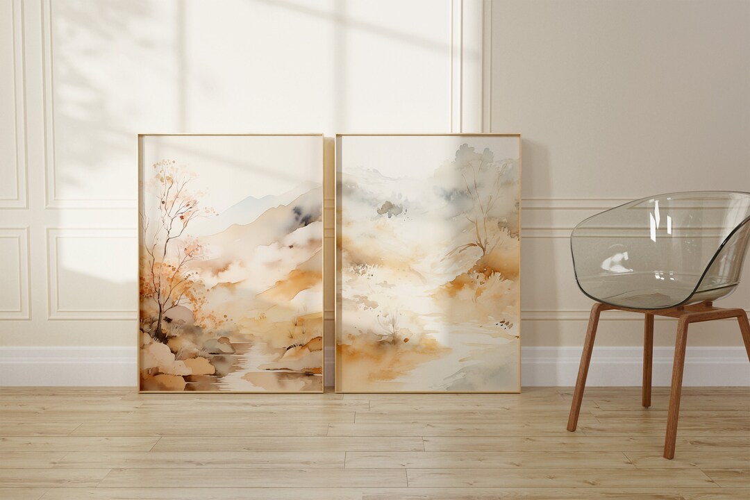 Set of 2 Forest Scenic Landscape Prints, Modern Abstract Posters ...