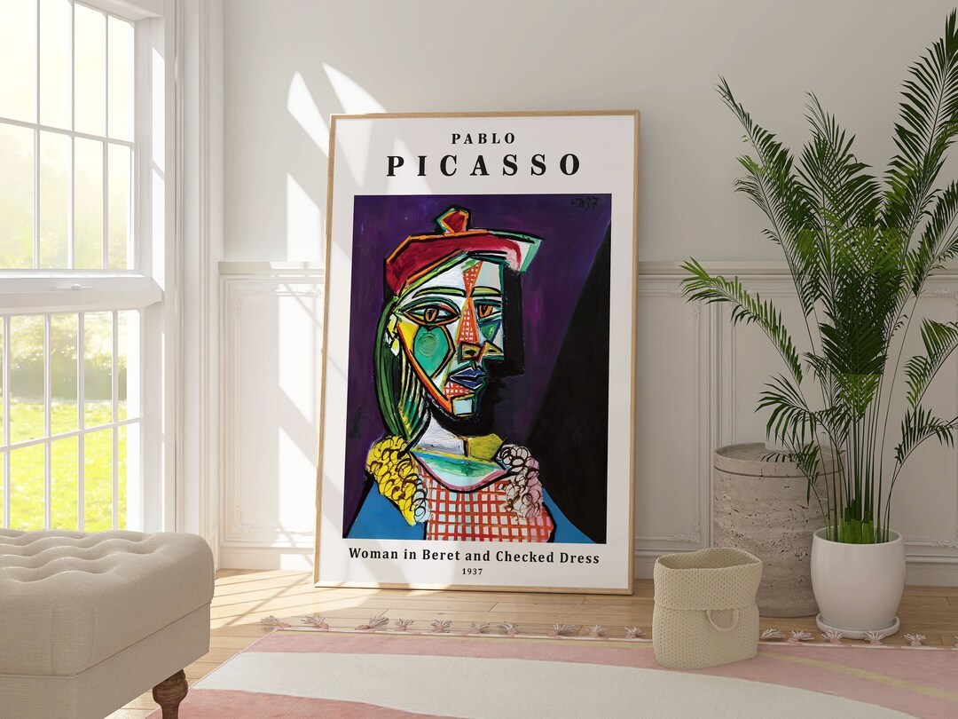 Pablo Picasso Woman in Beret and Checked Dress Print, Abstract Wall Art ...