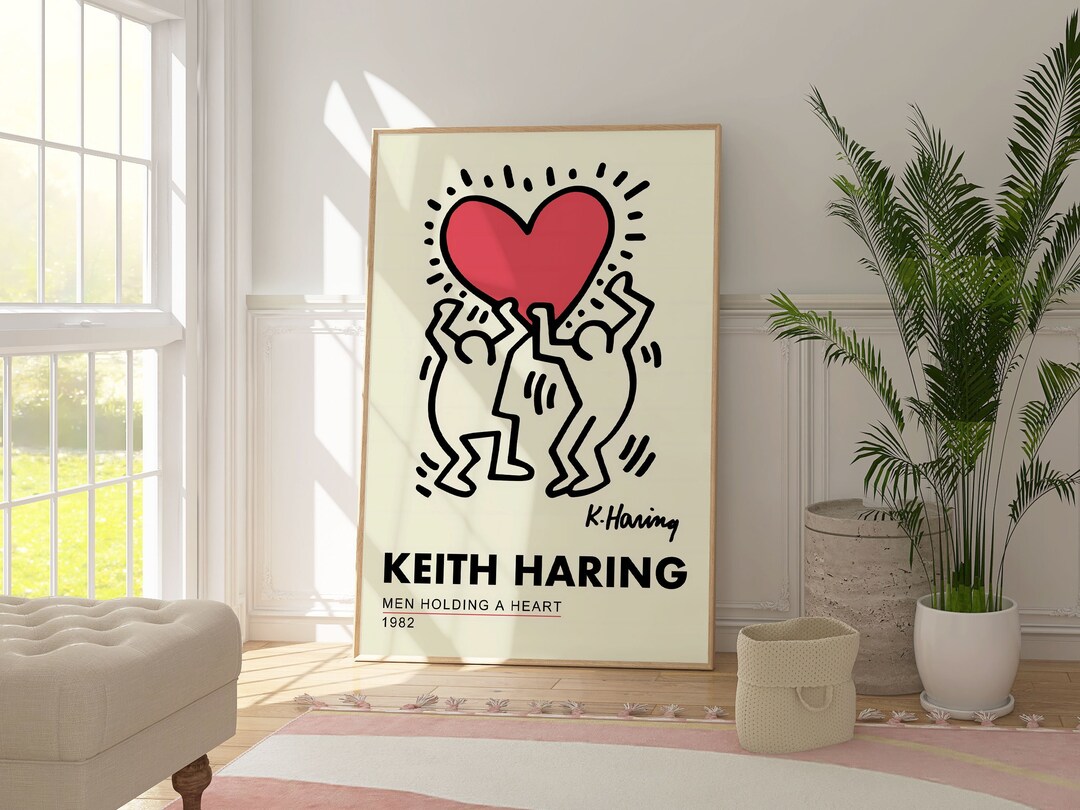 Keith Haring Men Holding a Heart Print, Pop Art Poster, Popular Right ...