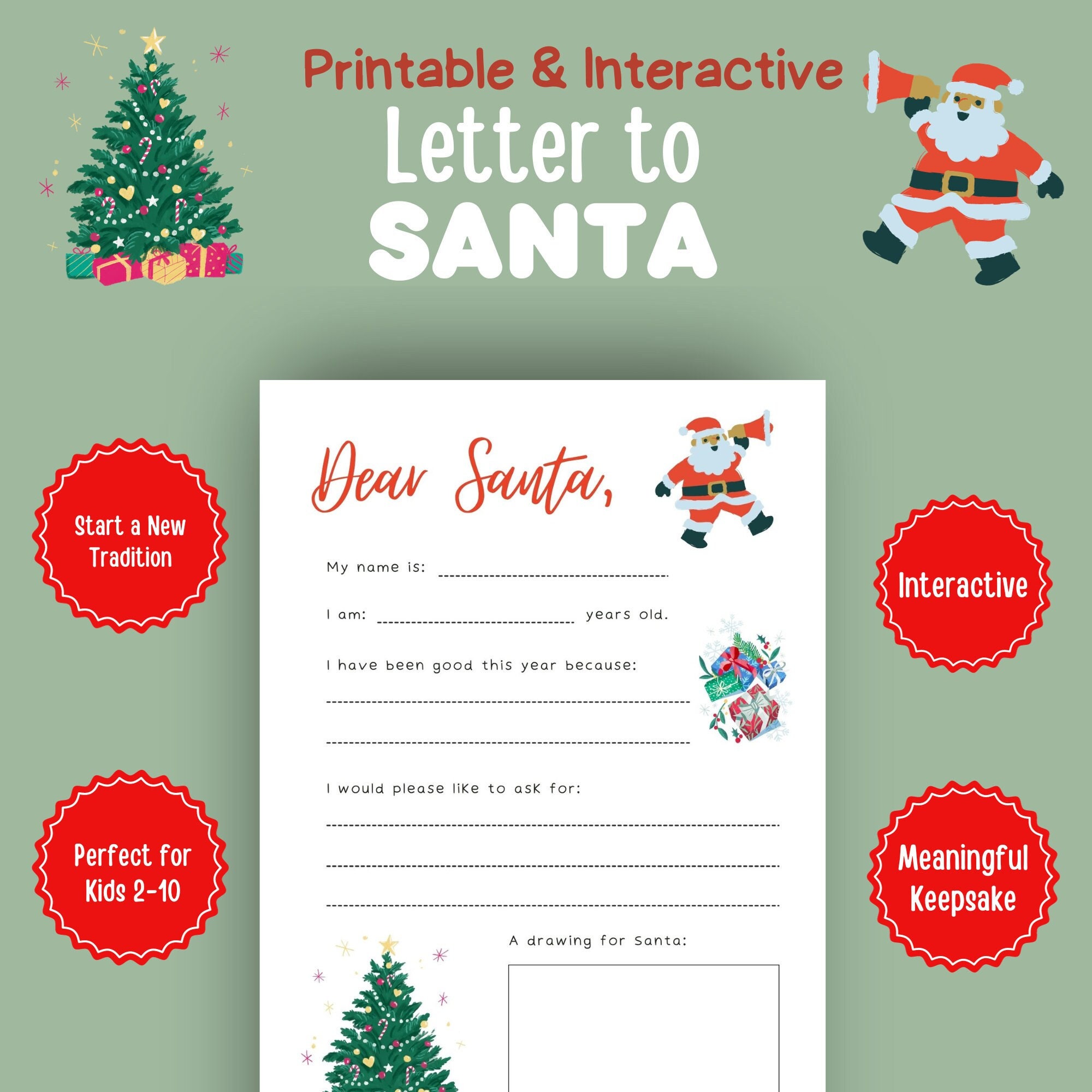 Printable Interactive Letter to Santa - Keepsake for Kids - Etsy