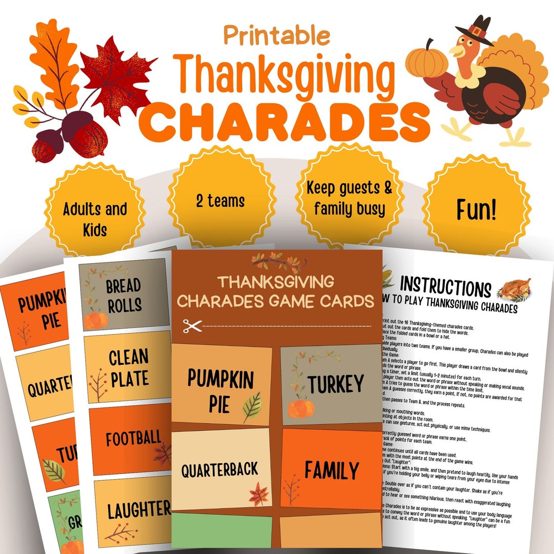 Thanksgiving Charades: 16-card Family Fun Game - Instant Digital ...
