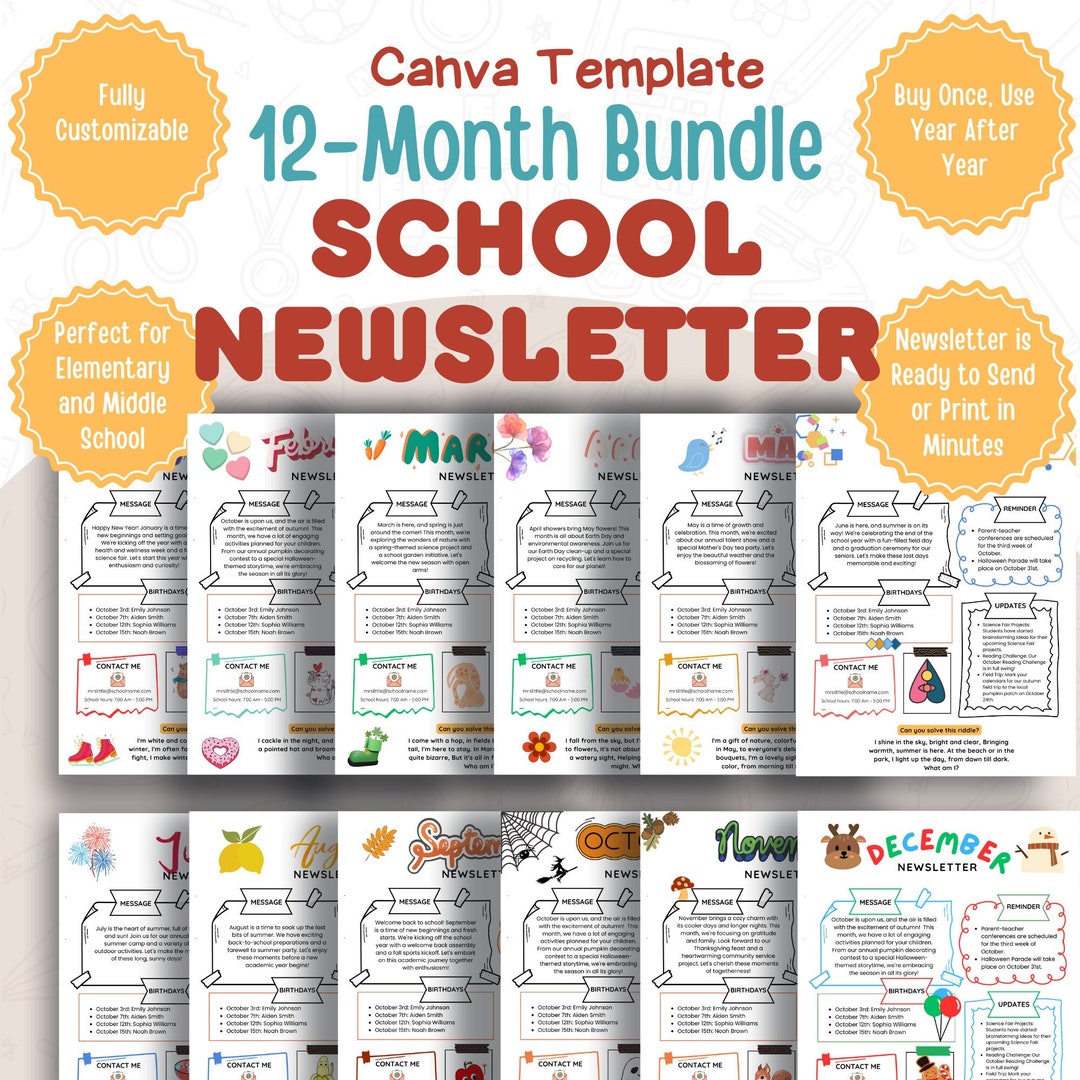 Editable Monthly Newsletter Template for Teachers - Canva, Easy-to-use ...