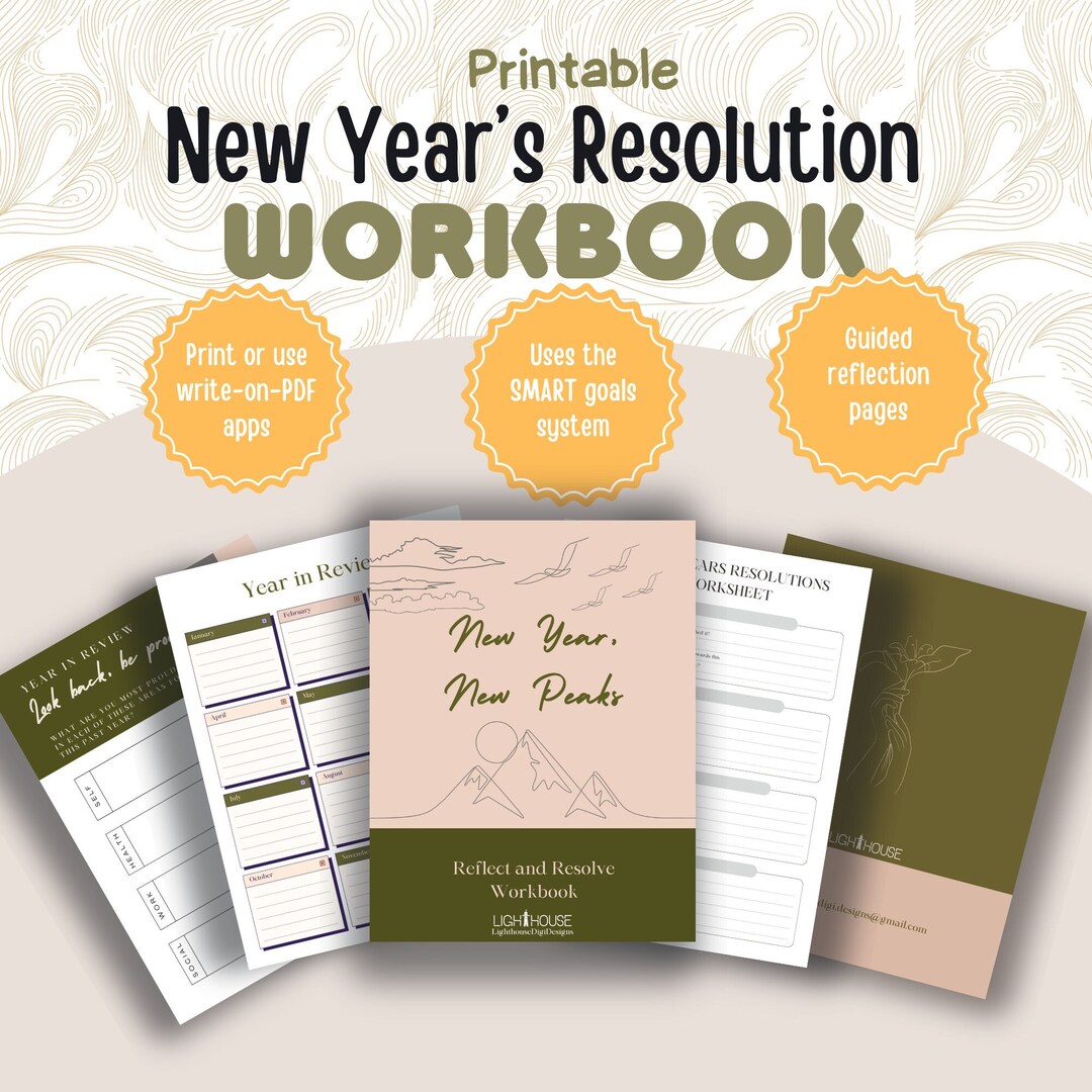 New Year's Resolution Workbook - Reflect, Plan, Achieve - SMART Goals ...