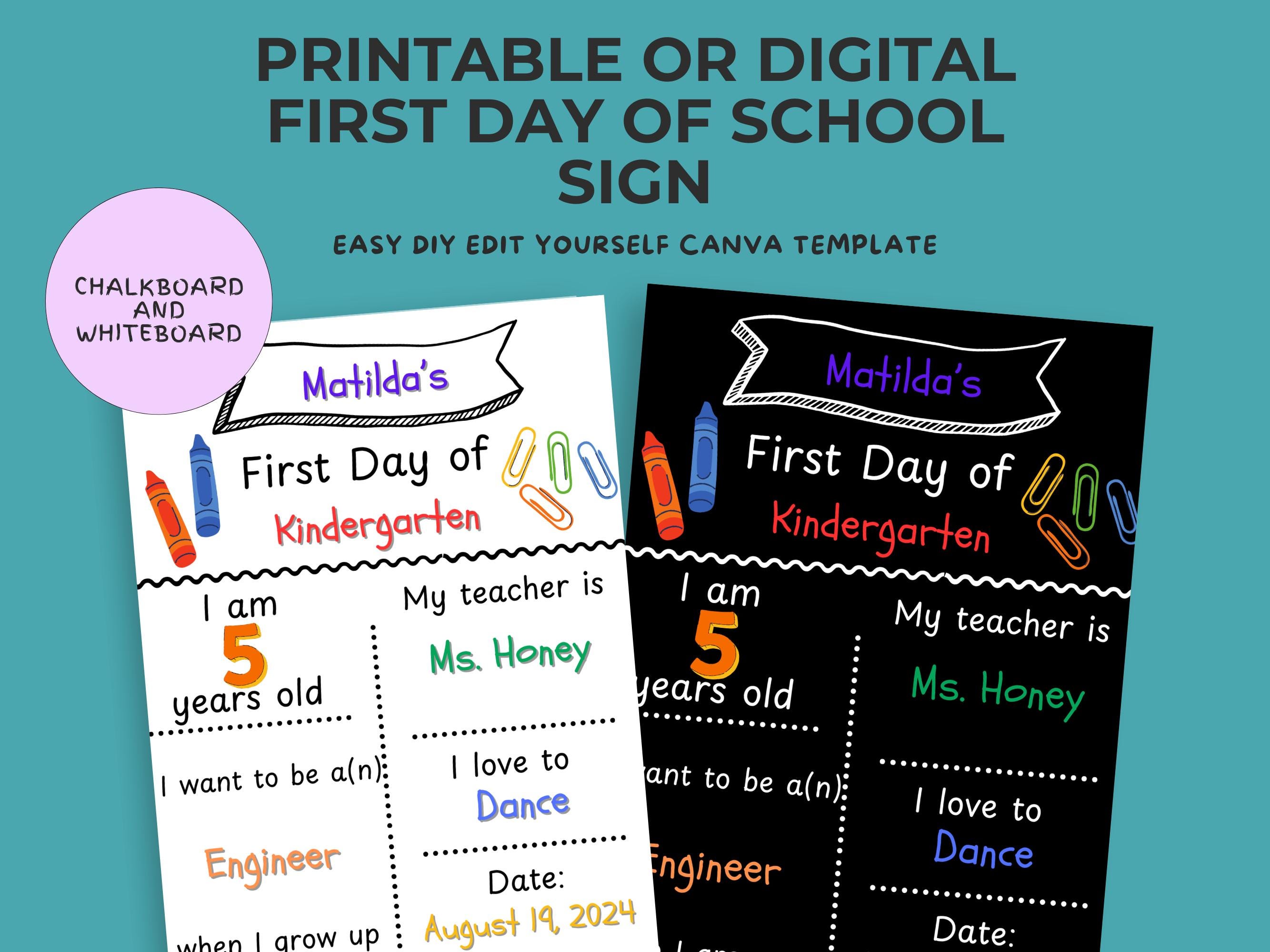 First Day of School Sign EASY DIY Canva Template Editable 1st Day Back ...