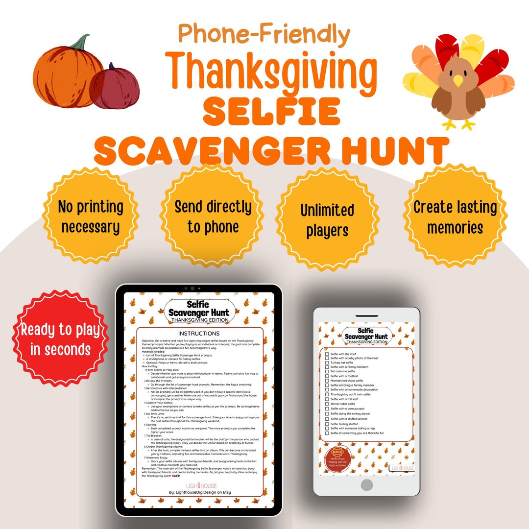 Instant Game - Thanksgiving Selfie Scavenger Hunt: Digital & Printable ...