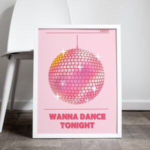 Y2K 'wanna Dance Tonight' Disco Ball Quoted Wall Art in Pink for ...