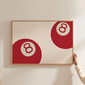 Red Lucky 8 Eight Ball Print | Horizontal Landscape Art for Aesthetic ...