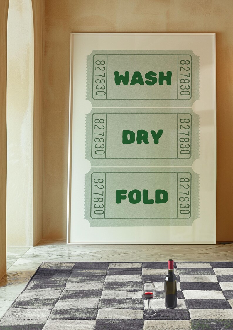 Framed Wall Art Laundry Wash Dry Fold Ticket Wall Art Girly Green ...