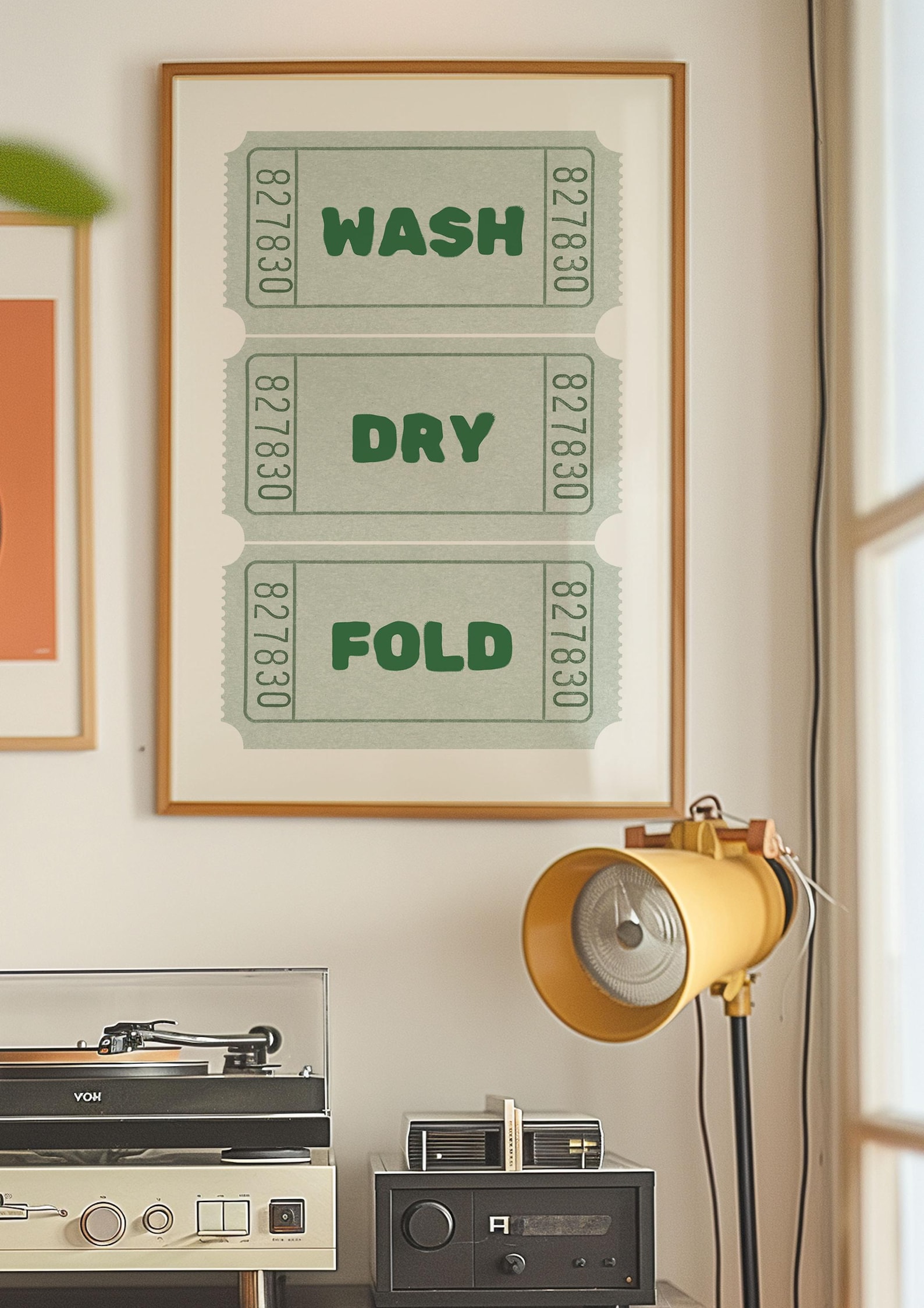 Framed Wall Art - Laundry Wash Dry Fold Ticket Wall Art | Girly Green ...