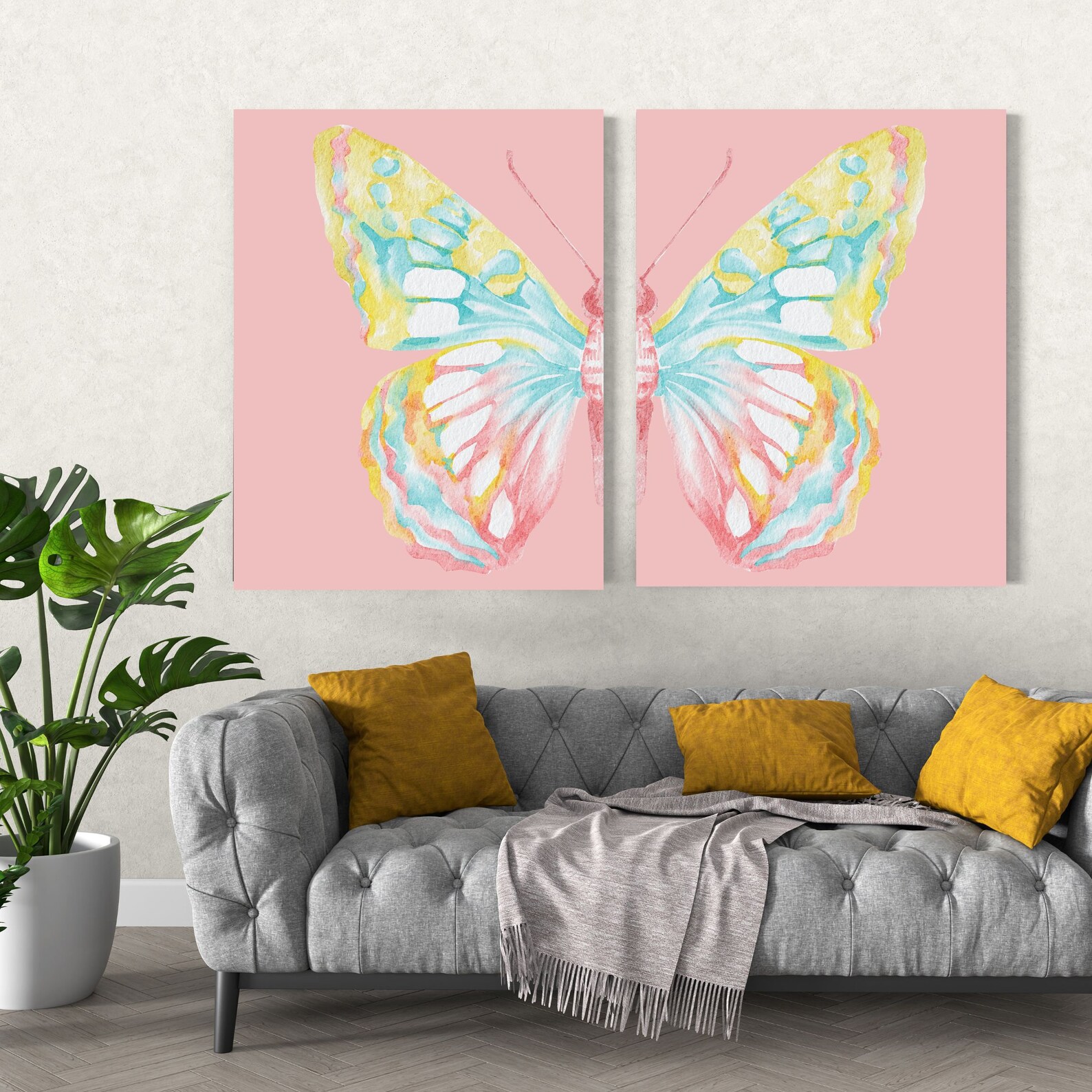Set of 2 Y2K Split Half Butterfly in Pastel Pink Yellow Blue - Etsy