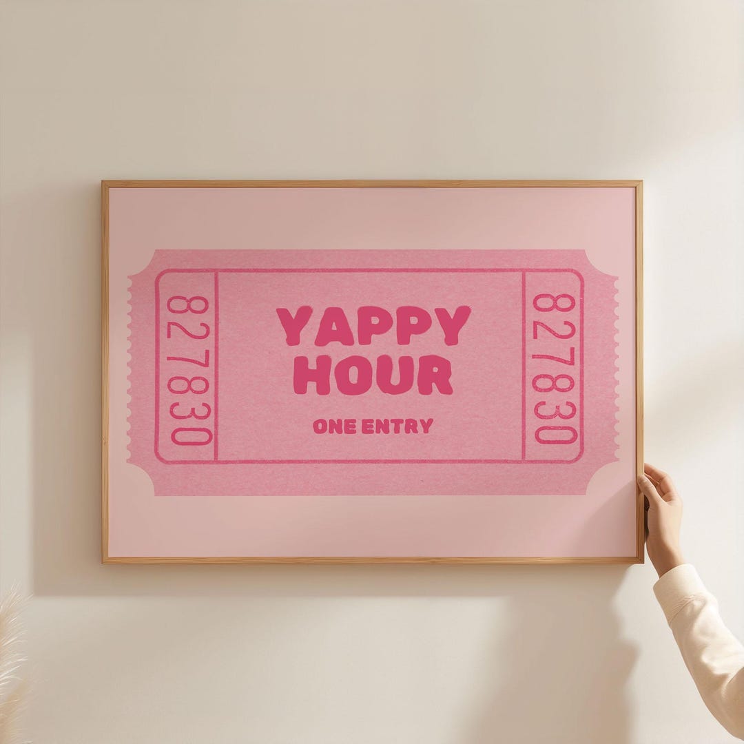 Yappy Hour Ticket Print | Funny Kitchen Bar Cocktail Art, Happy Hour ...