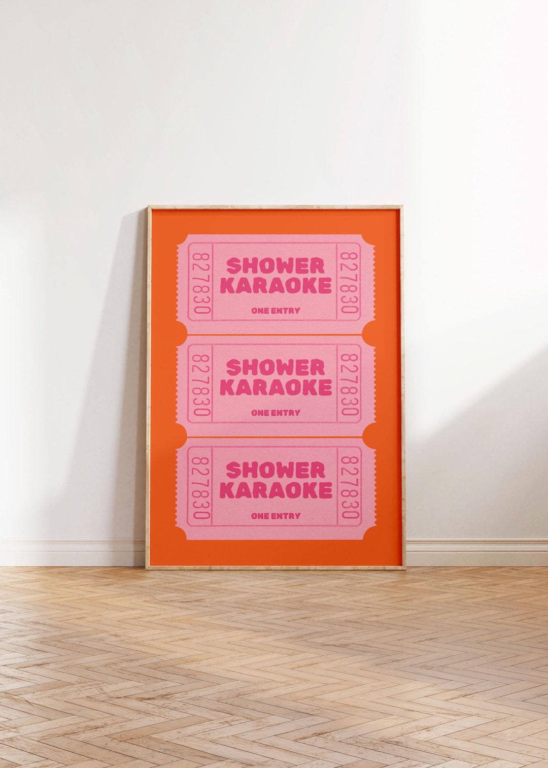 Physical Poster Shower Karaoke - Funny Orange Pink Bathroom Ticket Wall ...